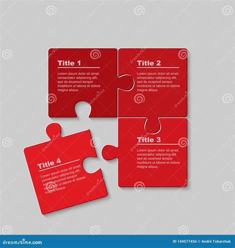 Four Pieces Puzzle Jigsaw Squares Infog Raphic Stock Vector