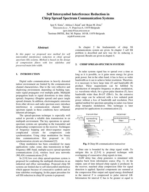 Pdf Self Intersymbol Interference Reduction In Chirp Spread Spectrum Communication Systems