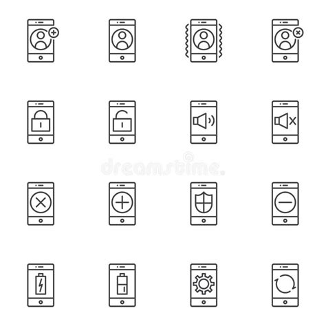Mobile Function Color Line Icons Perfect Pixel Stock Vector