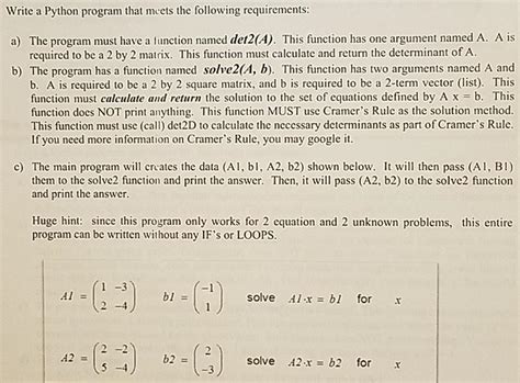 get answer cramer s rule on python write a python code for a