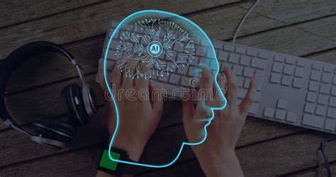 Image Of Ai Brain And Data Processing Over Caucasian Man Typing On