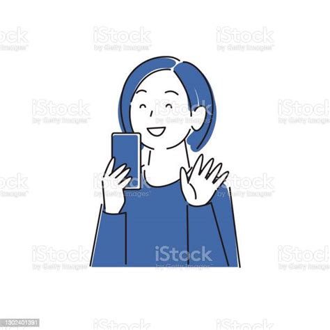 스마트폰 을 운영하는 웃는 여자 간단한 일러스트 벡터 로 스마일 여자 운영 하는 스마트폰 간단한 일러스트 벡터 20 29세에 대한 스톡 벡터 아트 및 기타 이미지 Istock