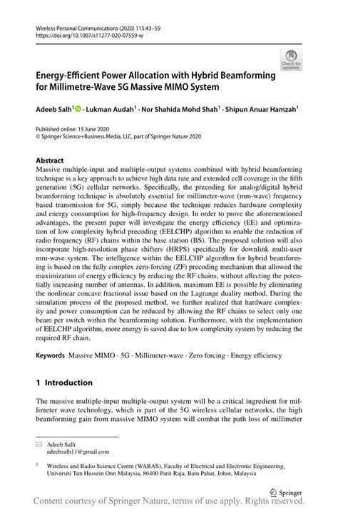 Energy Efficient Power Allocation With Hybrid Beamforming For Millimetre Wave 5g Massive Mimo