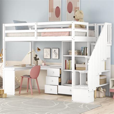 Harper And Bright Designs Twin Size Loft Bed With L Shaped