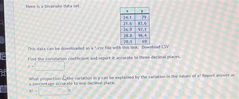 Solved Here Is A Bivariate Data Settable Xy