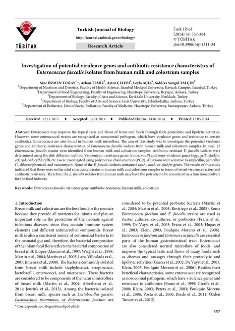 Pdf Investigation Of Potential Virulence Genes And Antibiotic Resistance Characteristics Of