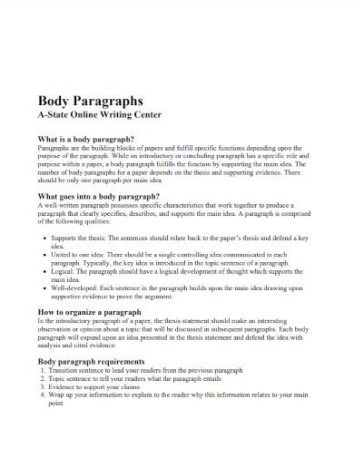 Body Paragraph 20 Examples Format Pdf How To Write