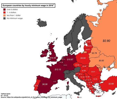 European Countries By Hourly Minimum Wage Maps On The Web