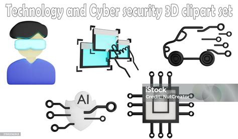 기술 및 사이버 보안 클립 아트 요소 3d 렌더링 기술 개념 흰색 배경 아이콘 세트 No7에 고립 0명에 대한 스톡 사진 및 기타 이미지 Istock