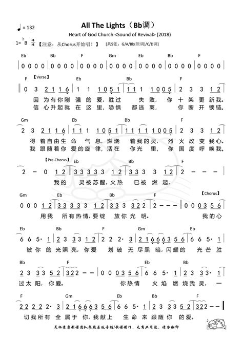 歌谱 第1477首 All The Lights（新店bb调）和弦简谱 空中相遇