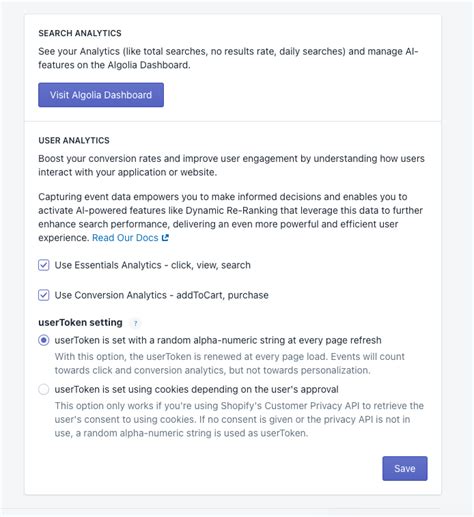 click and conversion events shopify algolia