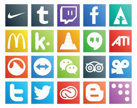 20 Social Media Icon Pack Including Travel Messenger Media Wechat