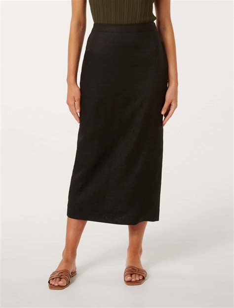 Lucy Linen Column Midi Skirt Black Forever New