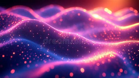 Abstract Glowing Pink And Purple Waveforms With Particles Digital Art