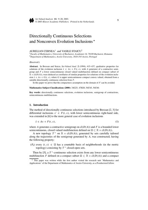 Pdf Directionally Continuous Selections And Nonconvex Evolution