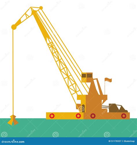 Huge Crane Barge Industrial Ship That Digs Sand Marine Dredging Digging Sea Bottom Vector Stock