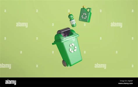 3d Illustration Of A Recycling Bin And Two Recyclable Plastic Bottles