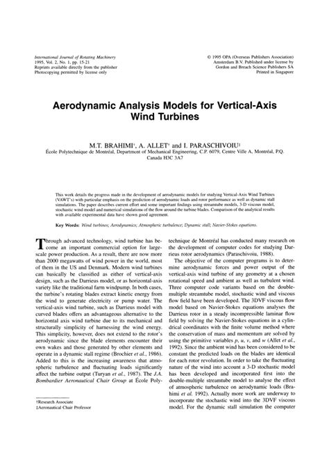 Pdf Aerodynamic Analysis Models For Vertical Axis Wind Turbines