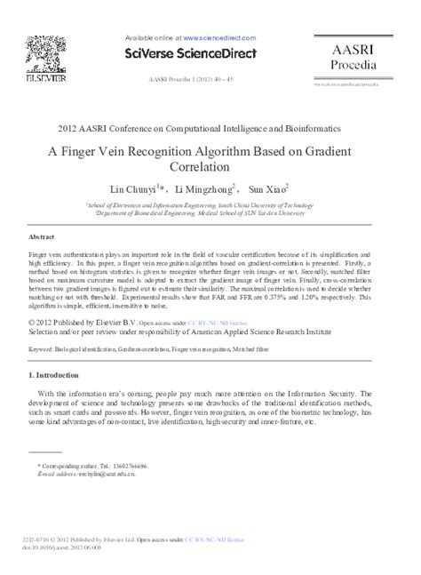 Pdf A Finger Vein Recognition Algorithm Based On Gradient Correlation