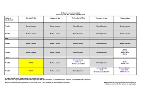 S1 Pupil Timetable 2023 Week 1 With Rooming Pdf