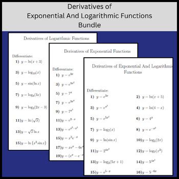 Derivatives Of Exponential And Logarithmic Functions Bundle By Mathamaniacs