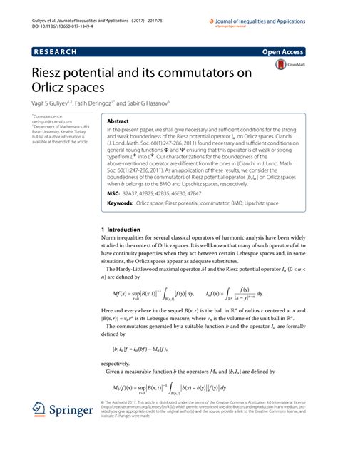 Pdf Riesz Potential And Its Commutators On Orlicz Spaces