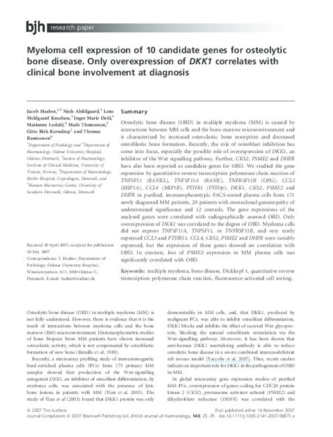 Pdf Myeloma Cell Expression Of 10 Candidate Genes For Osteolytic Bone