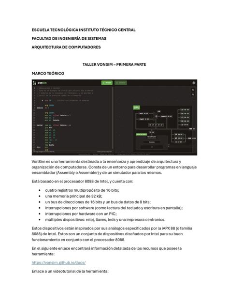 Taller Vonsim Primera Parte Descargar Gratis Pdf Hardware De La