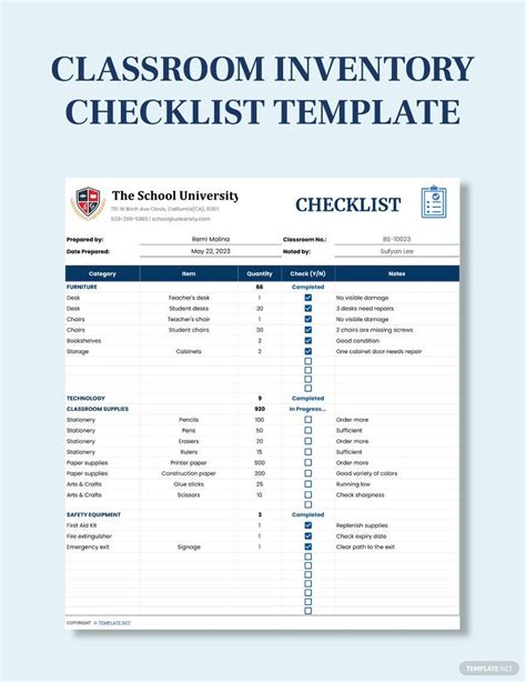 Classroom Inventory Checklist Template Google Sheets Excel Template Net