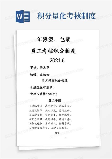 公司员工量化考核积分制度 Word模板下载 编号qvbomyra 熊猫办公