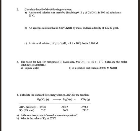 Solved Calculate The Ph Of The Following Solutions A Saturated