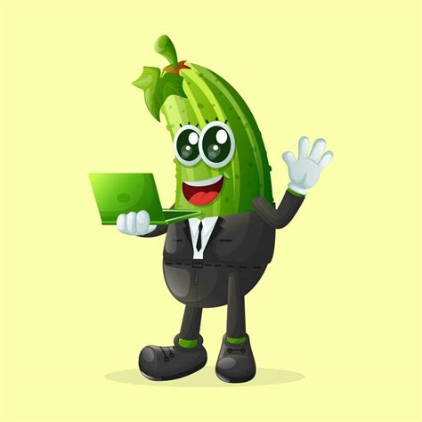 Cute Cucumber Character Typing On A Computer 25551270 Vector Art At Vecteezy