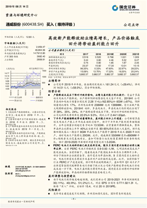 高效新产能释放助业绩高增长，产品价格触底回升将带动盈利能力回升