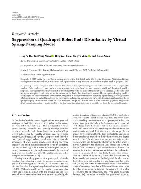 Pdf Suppression Of Quadruped Robot Body Disturbance By Virtual Spring Damping Model