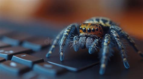 Close Up Of A Spider On A Laptop Keyboard Stock Illustration