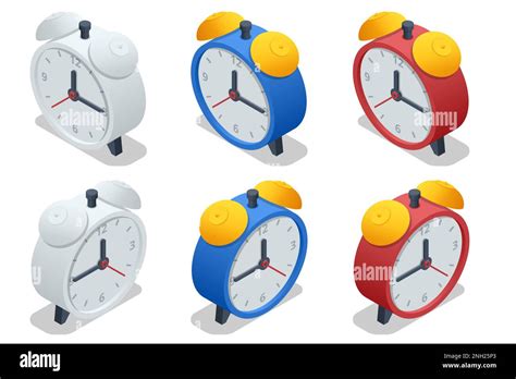 Isometric Alarm Clock Isolated On White Vintage Clock Classic Timer Isometric Alarm Clock Isolated On White Vintage Clock Classic Timer
