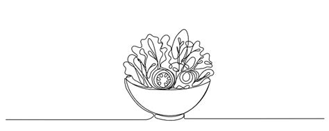 라인 아트 샐러드 그릇 그림 연속 윤곽선 곡선 스케치 낙서 신선한 야채 음식 식물 패턴 벽지 건강한 식습관 한 줄 샐러드 채식주의 식단 비타민 유기농 식품 상징 건강한 생활