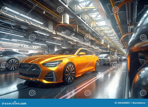 Modern Technological Car Factory Automated Assembly Line Generative Ai Stock Illustration