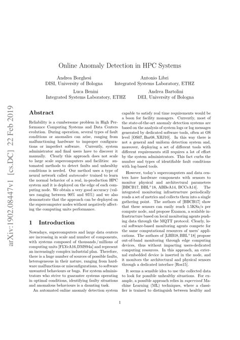 Pdf Online Anomaly Detection In Hpc Systems