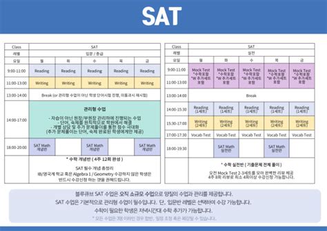 2021 여름방학 특강 안내문 시간표 안내 블루큐브 어학원
