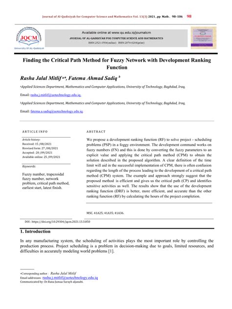 pdf finding the critical path method for fuzzy network with