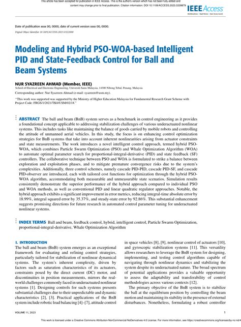 Pdf Modeling And Hybrid Pso Woa Based Intelligent Pid And State