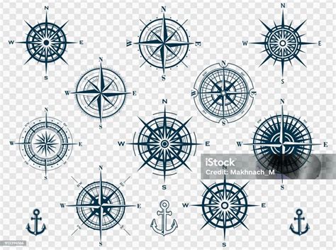 Set Of Compass Roses Or Wind Roses Stock Illustration Download Image