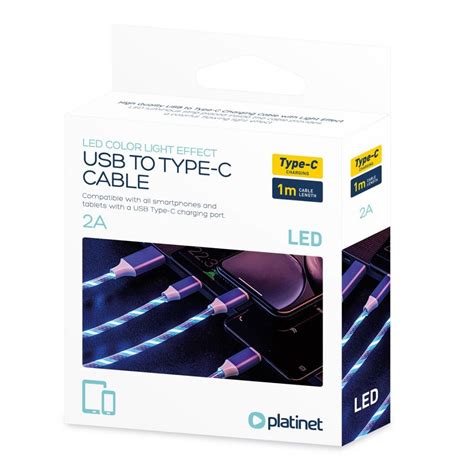 Usb Type A Type C Led Cable 2a 1m Blue Ddtlv