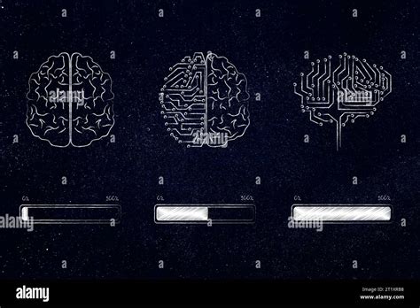 Artificial Intelligence And Deep Learning Conceptual Illustration From Human Brain To Microchip