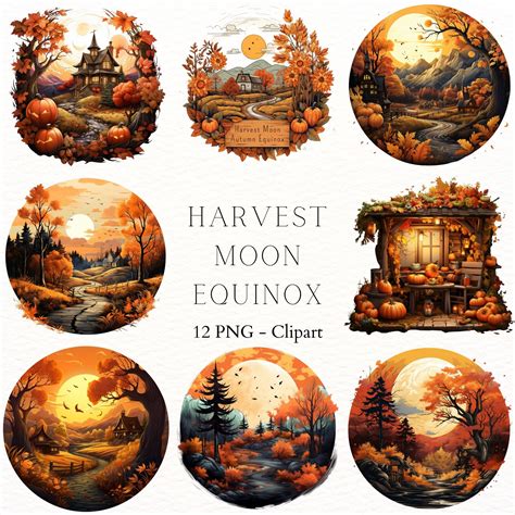 Harvest Moon Clipart Autumnal Equinox Full Moon Phase Sabbatical