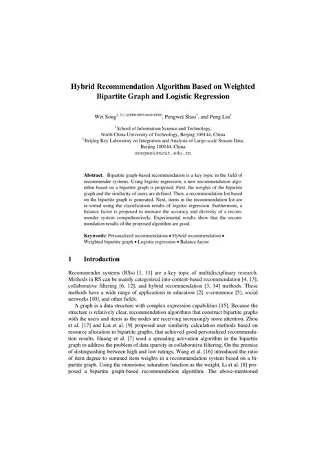 Pdf Hybrid Recommendation Algorithm Based On Weighted Bipartite Graph