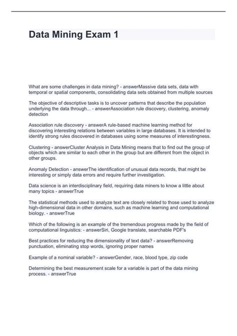 Data Mining Exam Questions With Correct Answers Data Mining Stuvia US