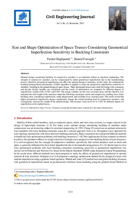 Pdf Size And Shape Optimization Of Space Trusses Considering