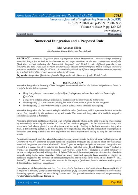 Pdf Numerical Integration And A Proposed Rule